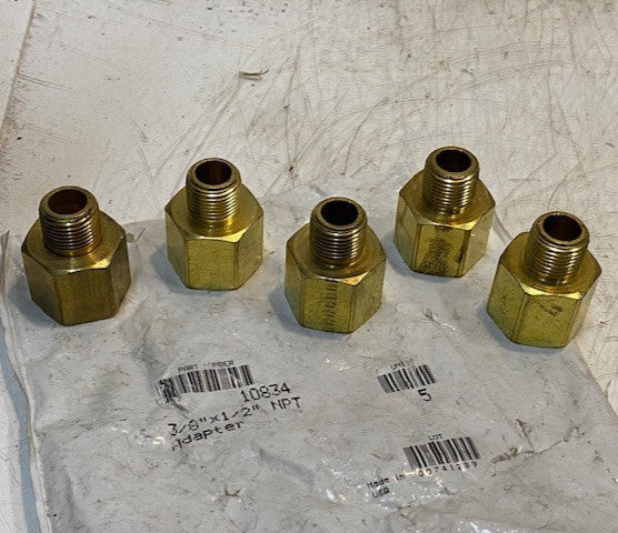 5 Quantity of Parker 10834 Brass Industrial Pipe Adapters 3/8"x 1/2 ...